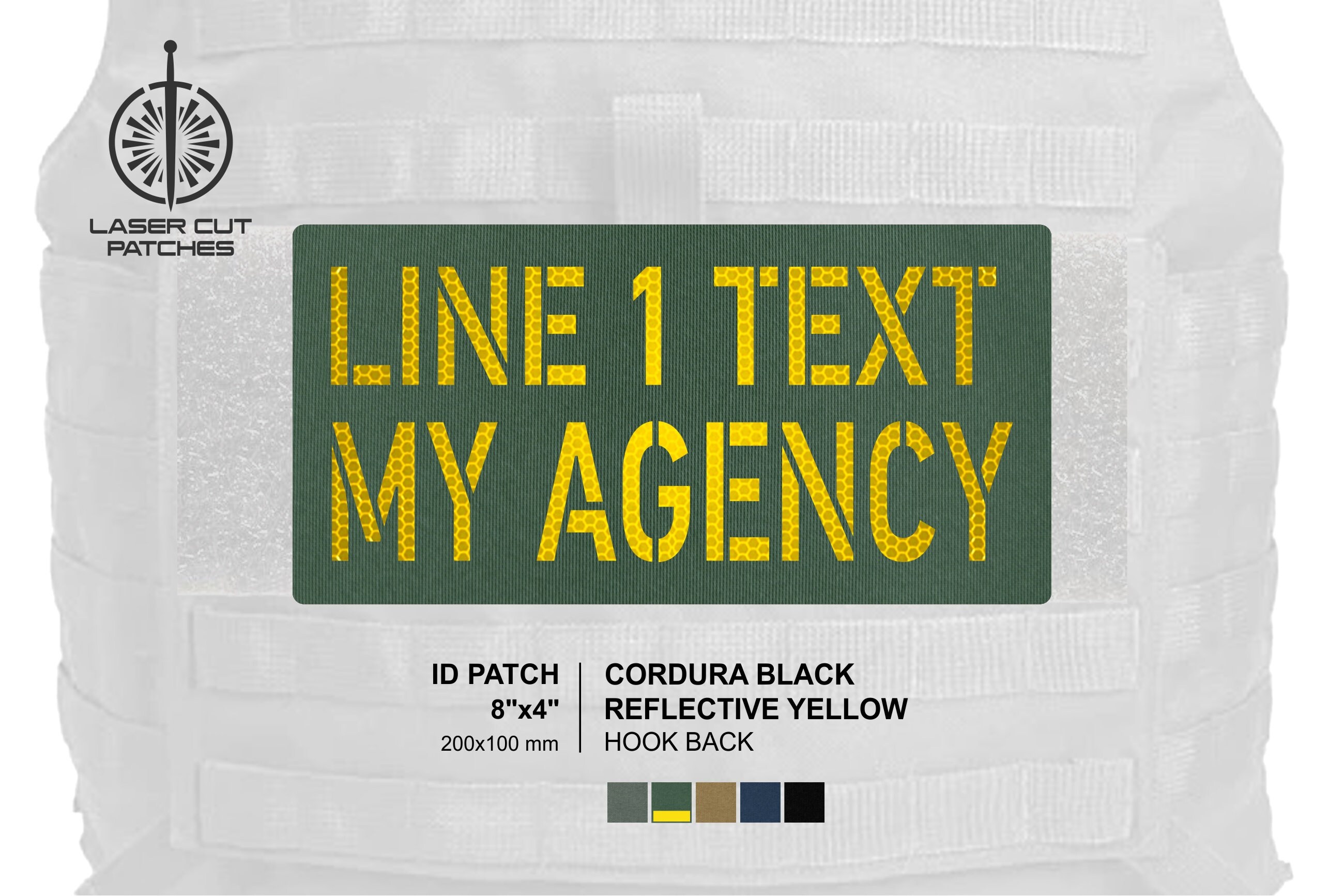 Tactical ID Panel Patch Custom Hi Vis Reflective Laser Cut 8x4 200х100 ...