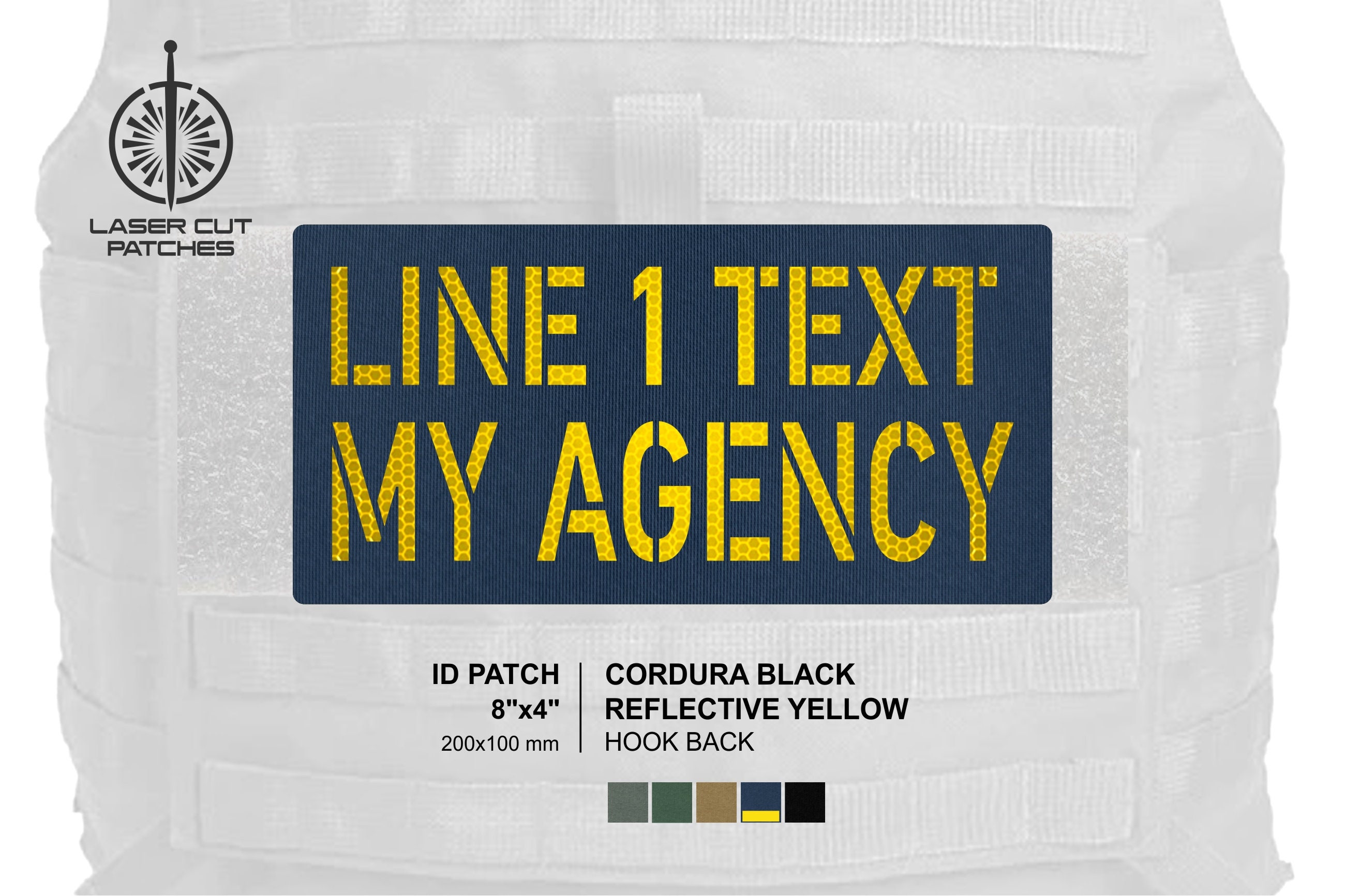 Tactical ID Panel Patch Custom Hi Vis Reflective Laser Cut 8x4 200х100 ...