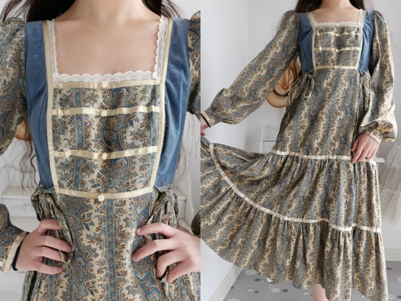 1970s Rare Gunne Sax Paisley Pattern Velveteen Prairi… - Gem