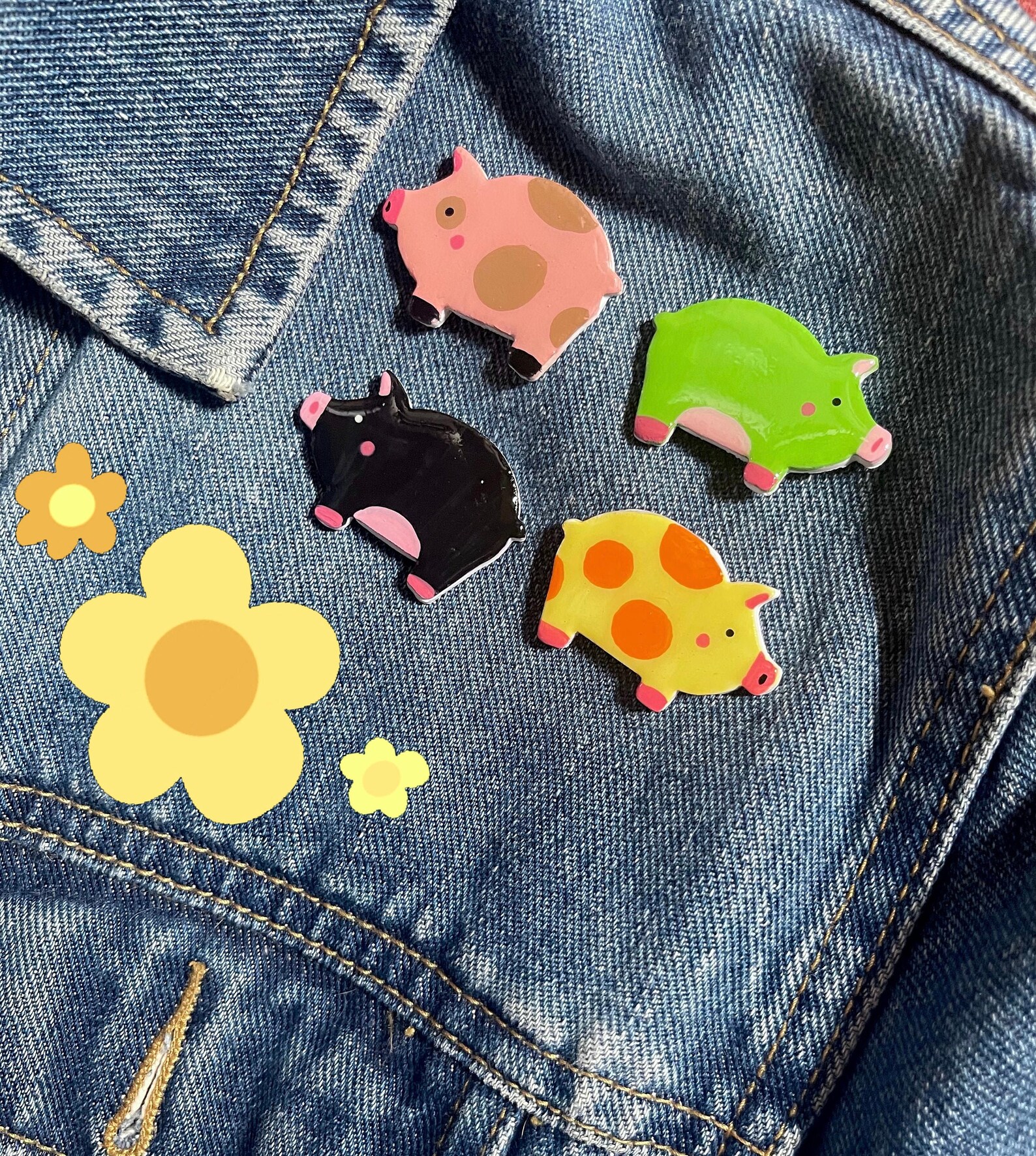 Pig pins & magnets | Etsy