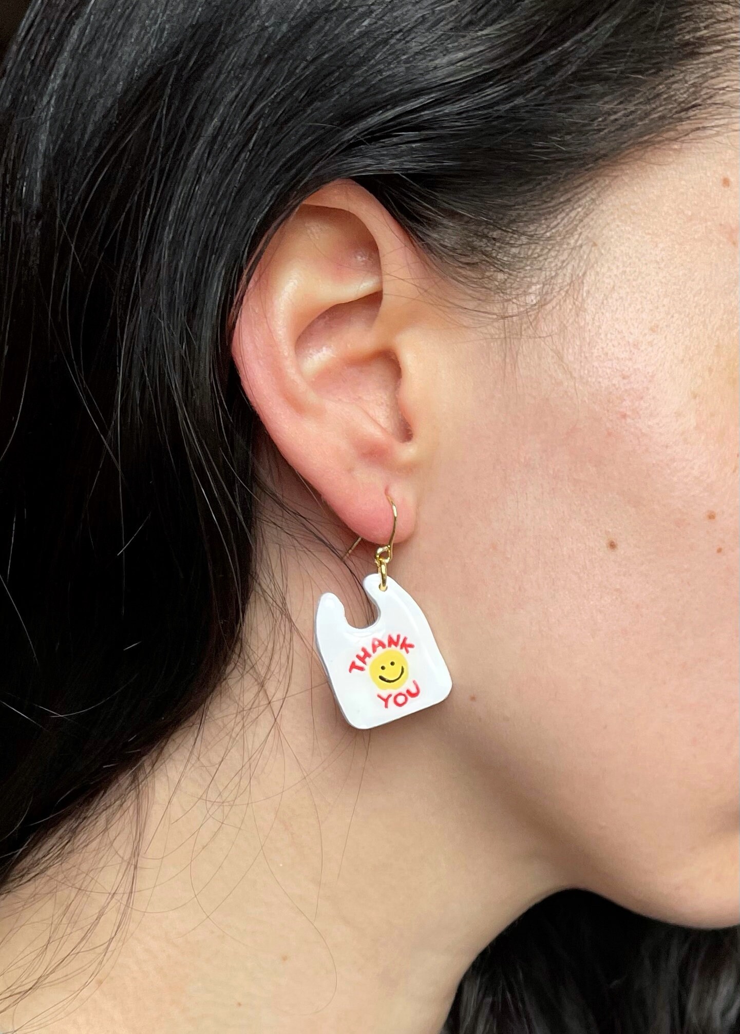 Thank You Bag Earrings Smiley Face Earrings Thank You Bag | Etsy