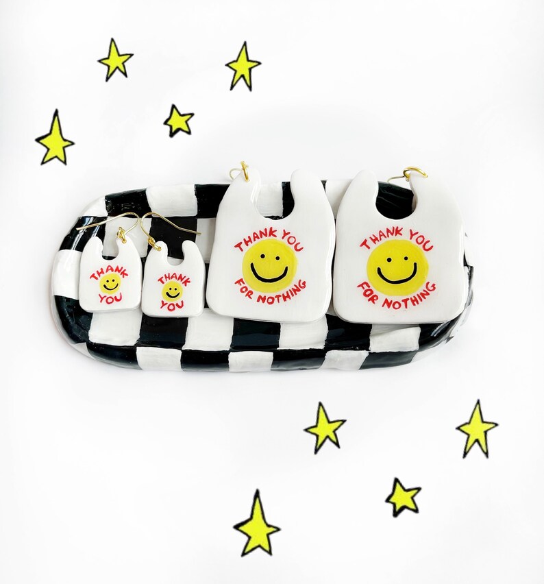 Thank You Bag Earrings Smiley Face Earrings Thank You Bag - Etsy