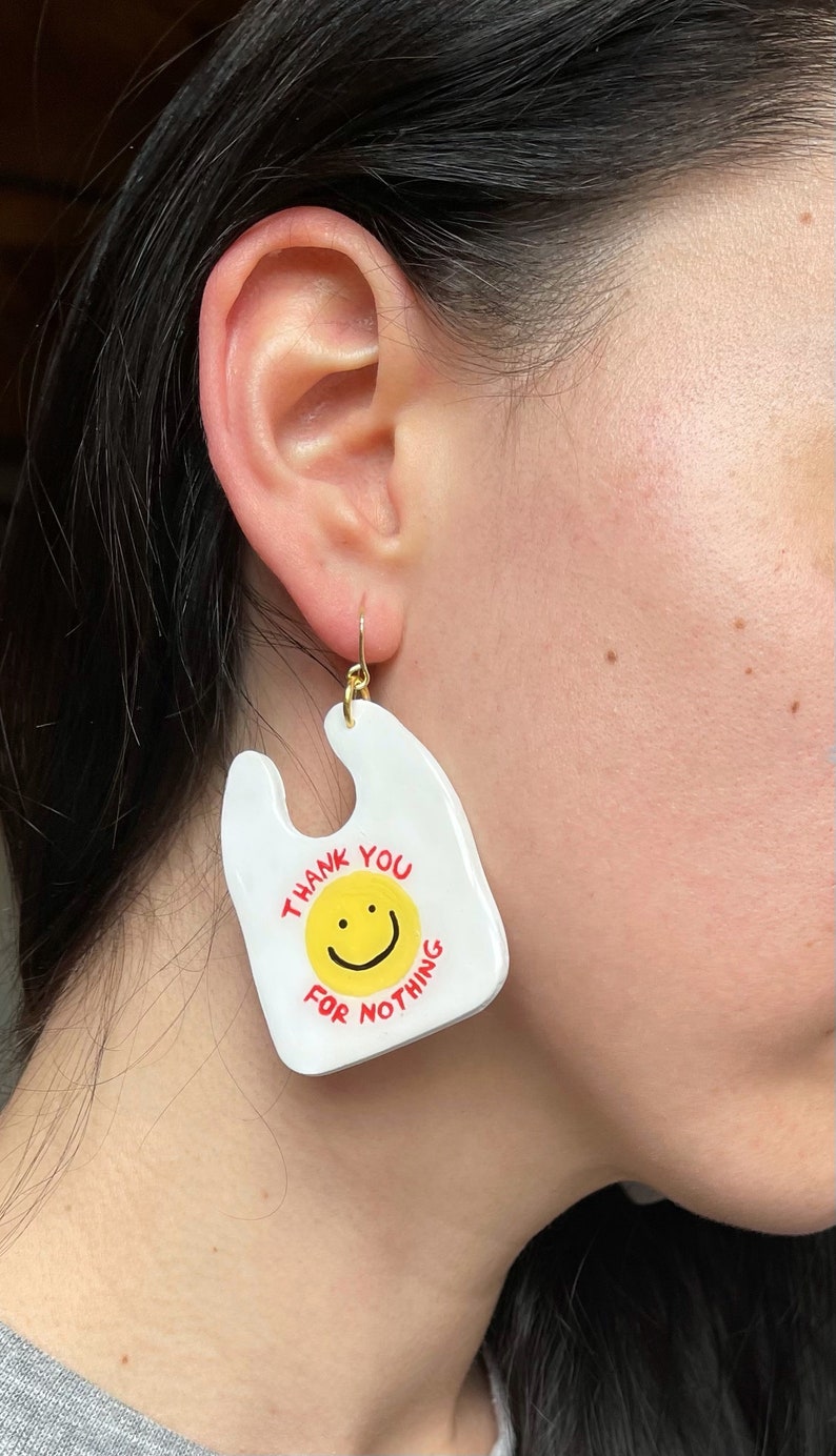 Thank You Bag Earrings Smiley Face Earrings Thank You Bag | Etsy