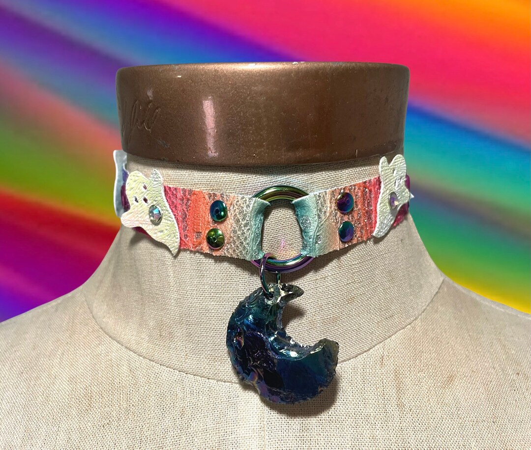 Rainbow Ghost Choker With Titanium Moon Pendant - Etsy Sweden