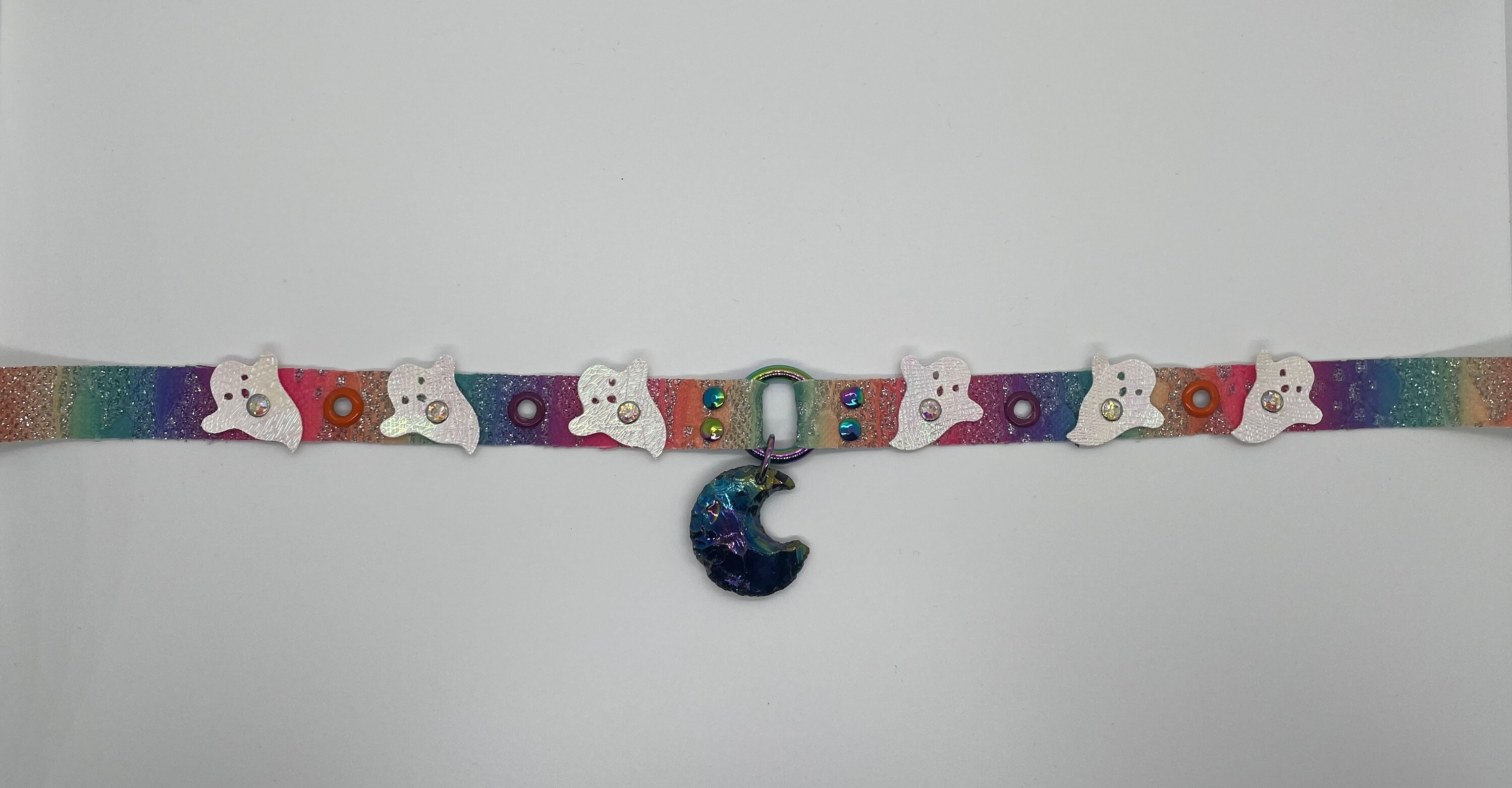 Rainbow Ghost Choker With Titanium Moon Pendant - Etsy Sweden