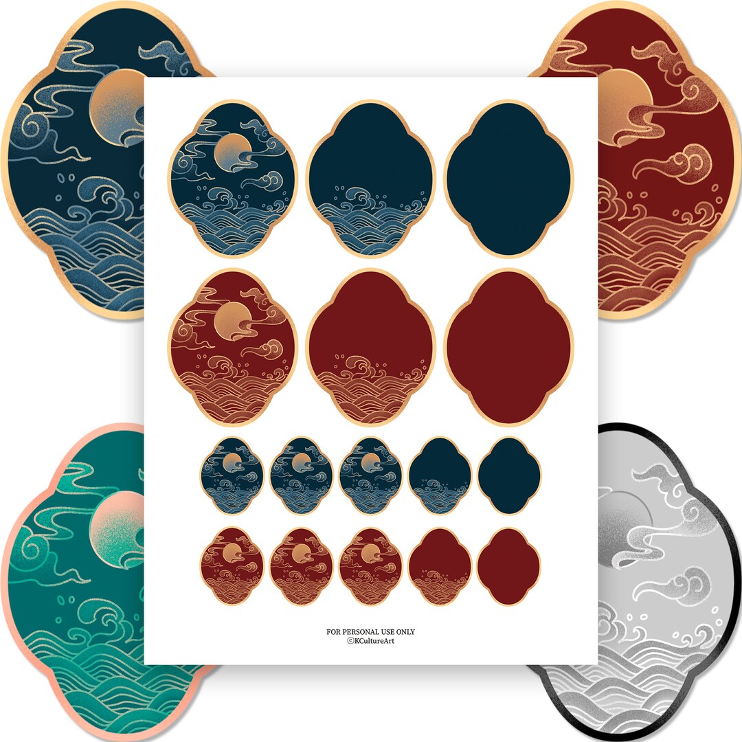 DRUCKBARE STICKER Orientalische Geschenkaufkleber Korea Muster ...