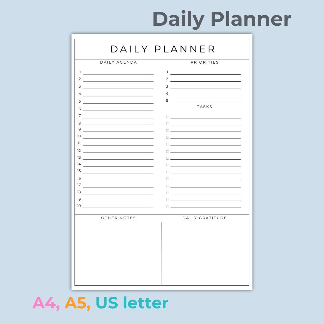 Minimalist Daily Planner Printable, to Do List (A4, A5, US Letter PDF ...