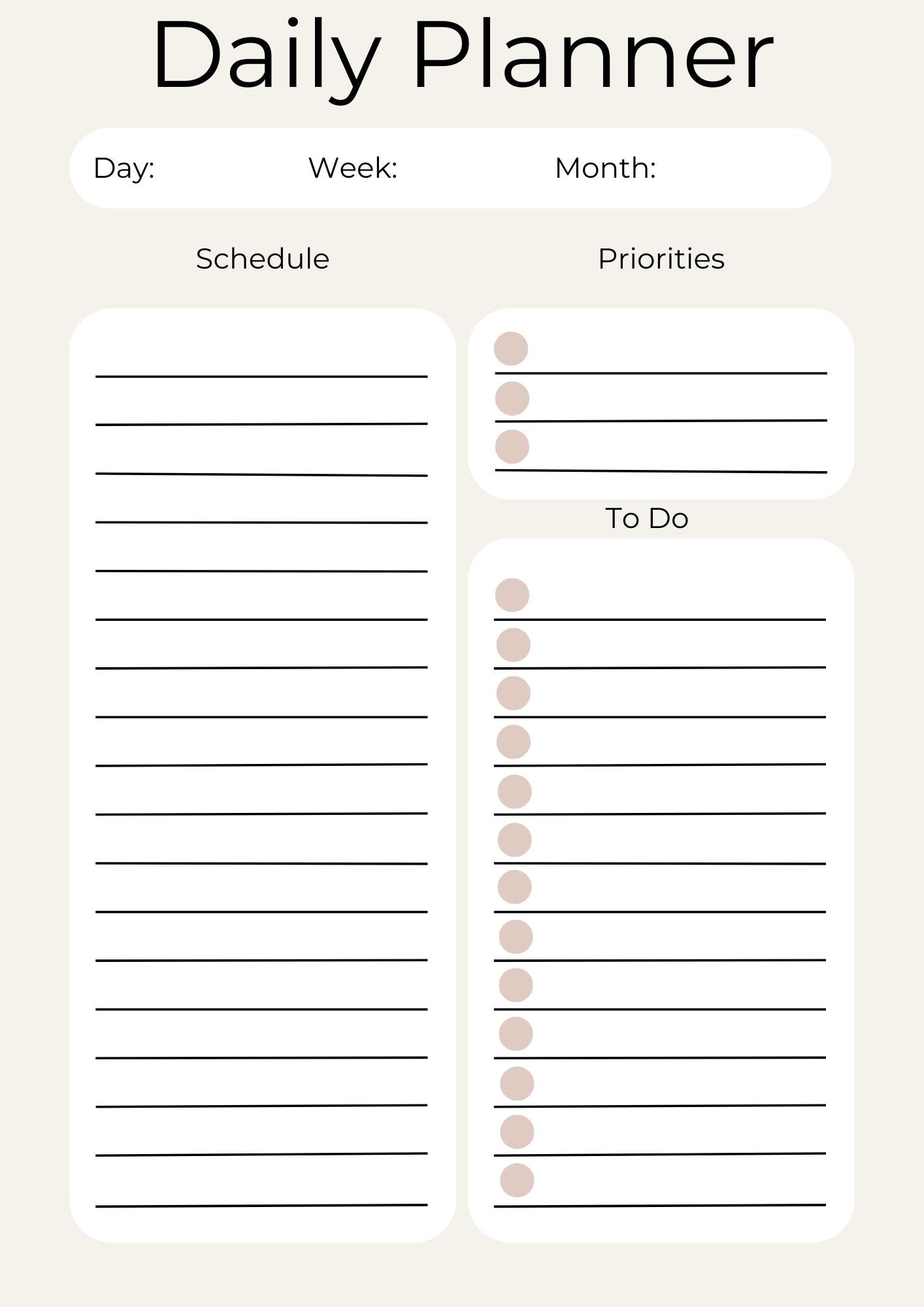 Minimalist Daily Planner Printable, to Do List, Schedule (A4, A5, US ...