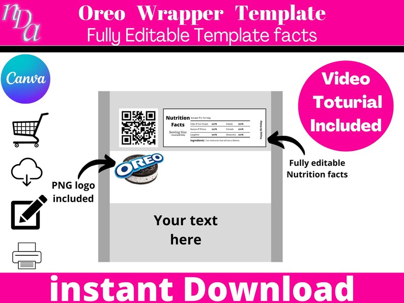 Oreo Cookies 2.4oz Wrapper Template 6 Pack Cookies Wrapper - Etsy