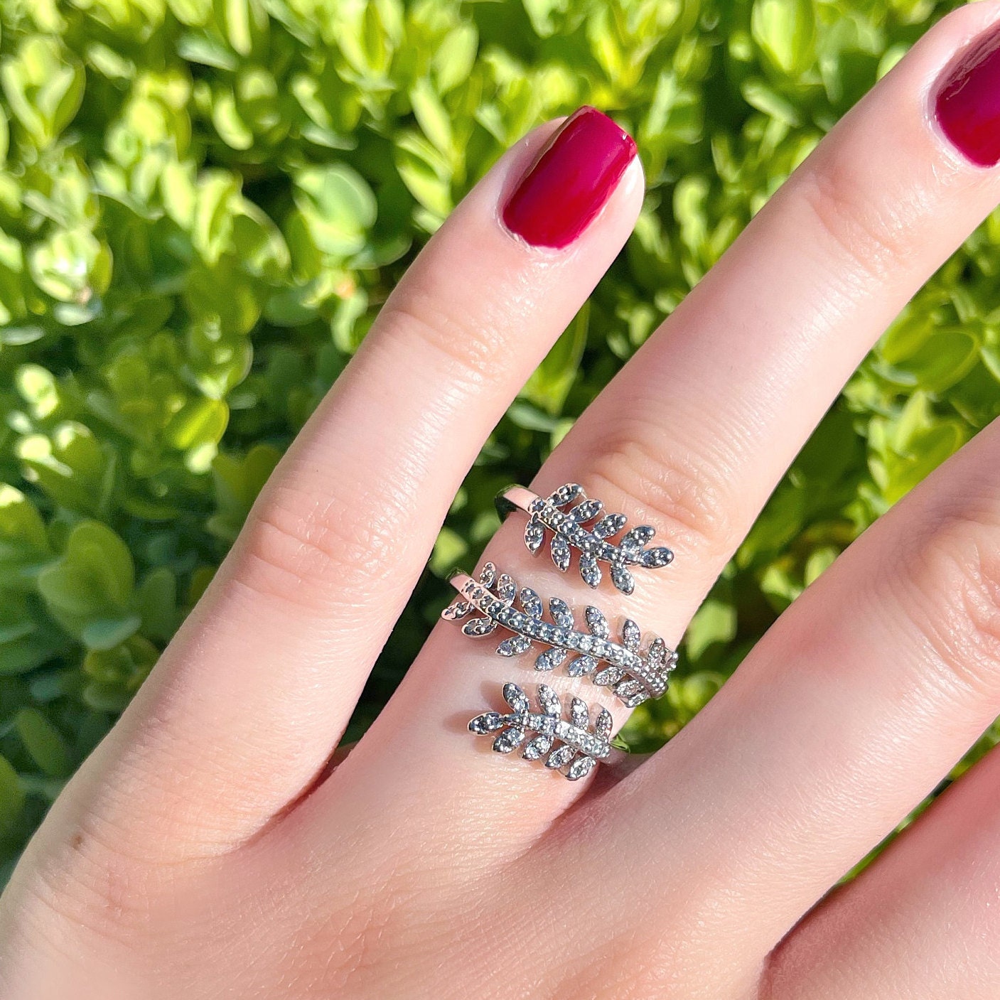 Diamond Open Leaf Ring Triple Wrap Ring Twigs Crystal Ring | Etsy