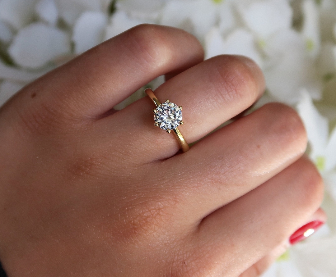 Adjustable Solitaire Engagement Ring, Solitaire Engagement Ring, Cubic ...