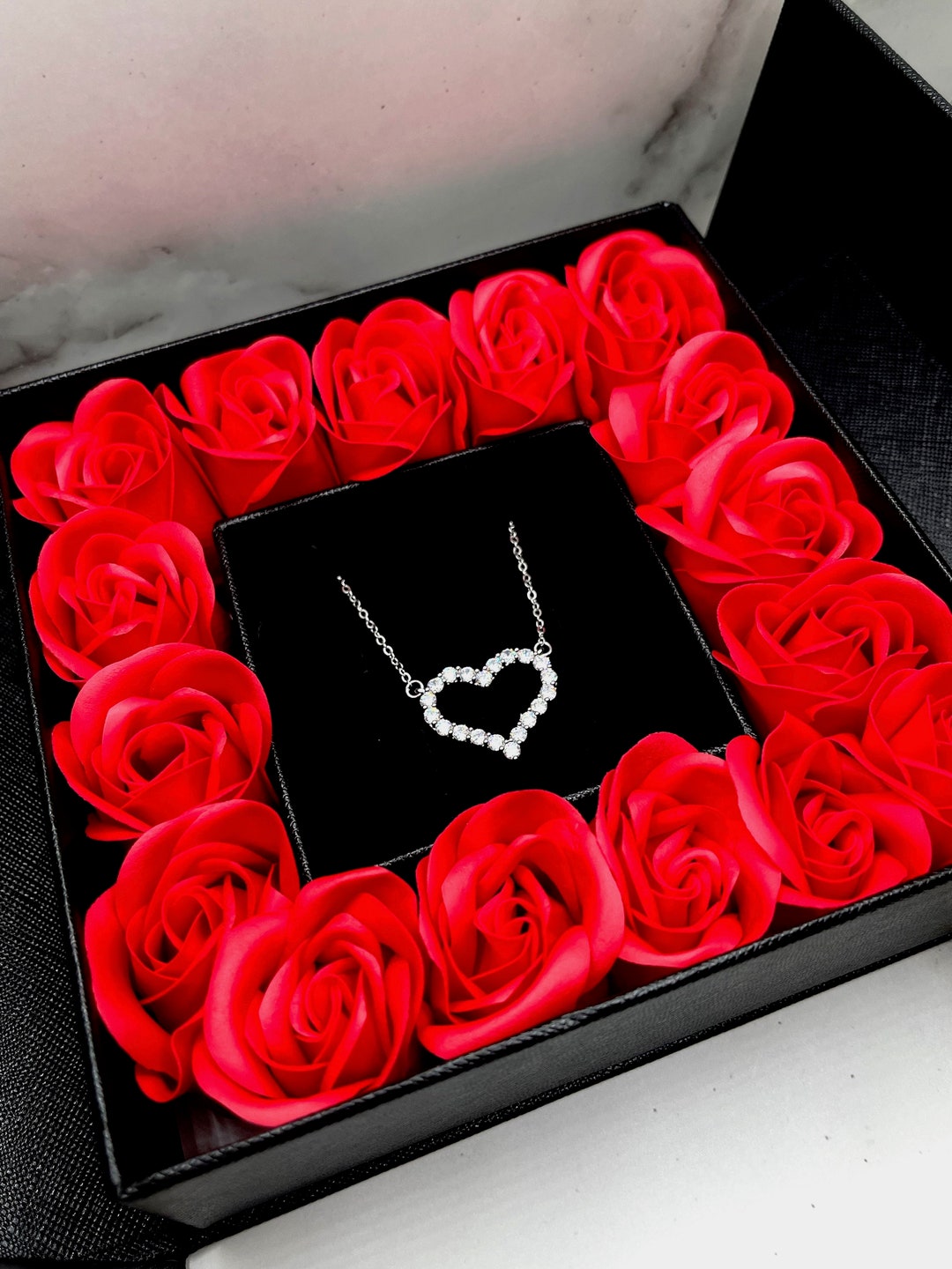 Eternity Preserved Rose & Necklace Gift Box, Soap Flower Jewelry Box ...