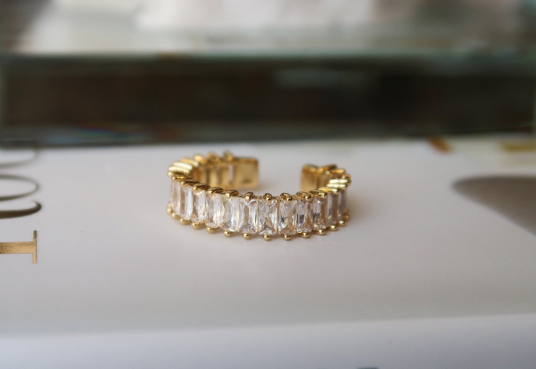 Adjustable Rectangle Eternity Band Ring, Rectangle CZ Ring, 18K Gold ...