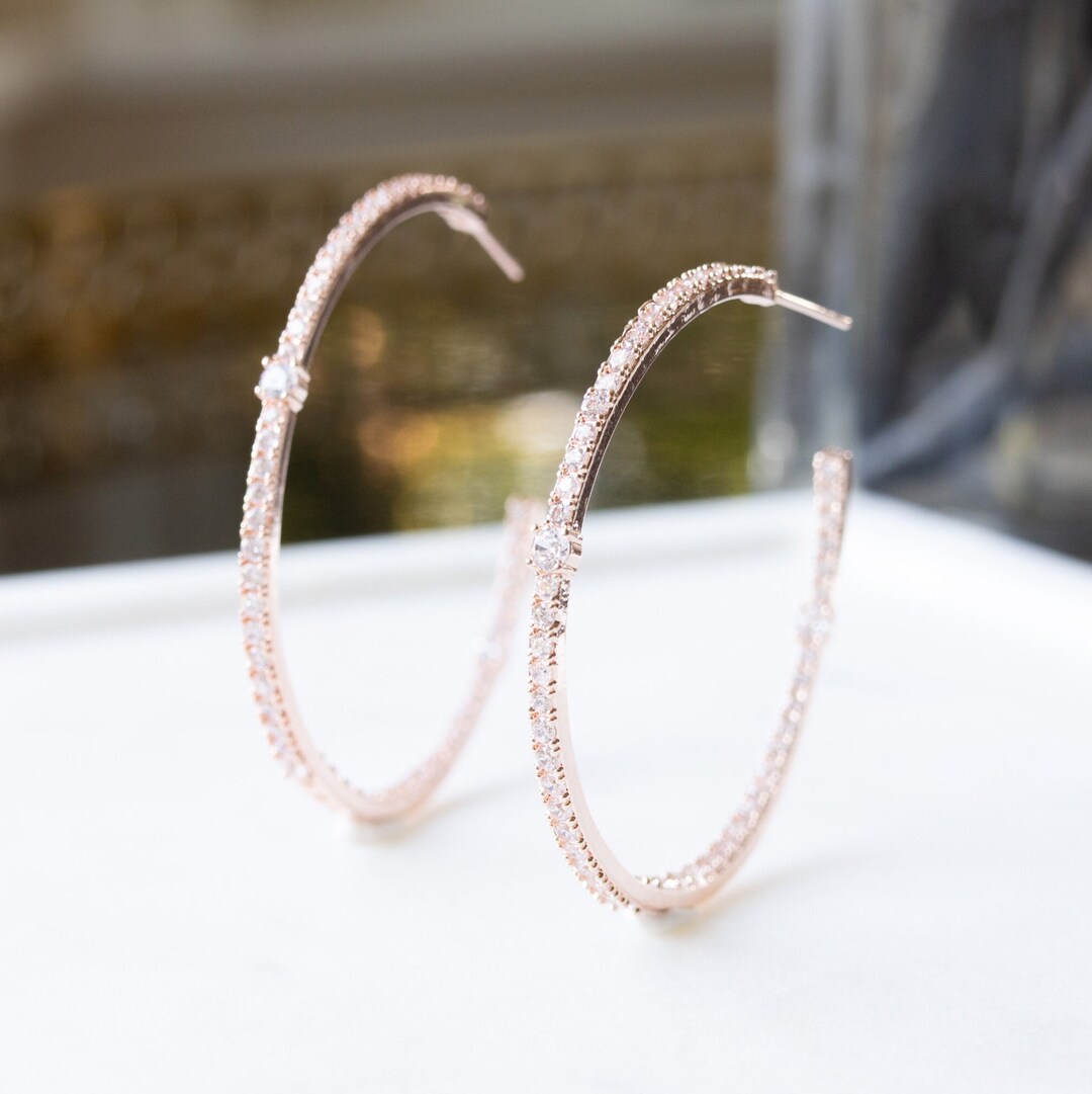 Large Diamond Hoop Earrings, Pave Hoop Earrings, Gold Diamond Hoops ...