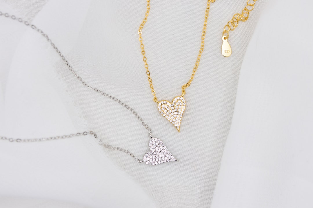 Pave Diamond Heart Small Pave Heart Pendant 13mm Heart - Etsy