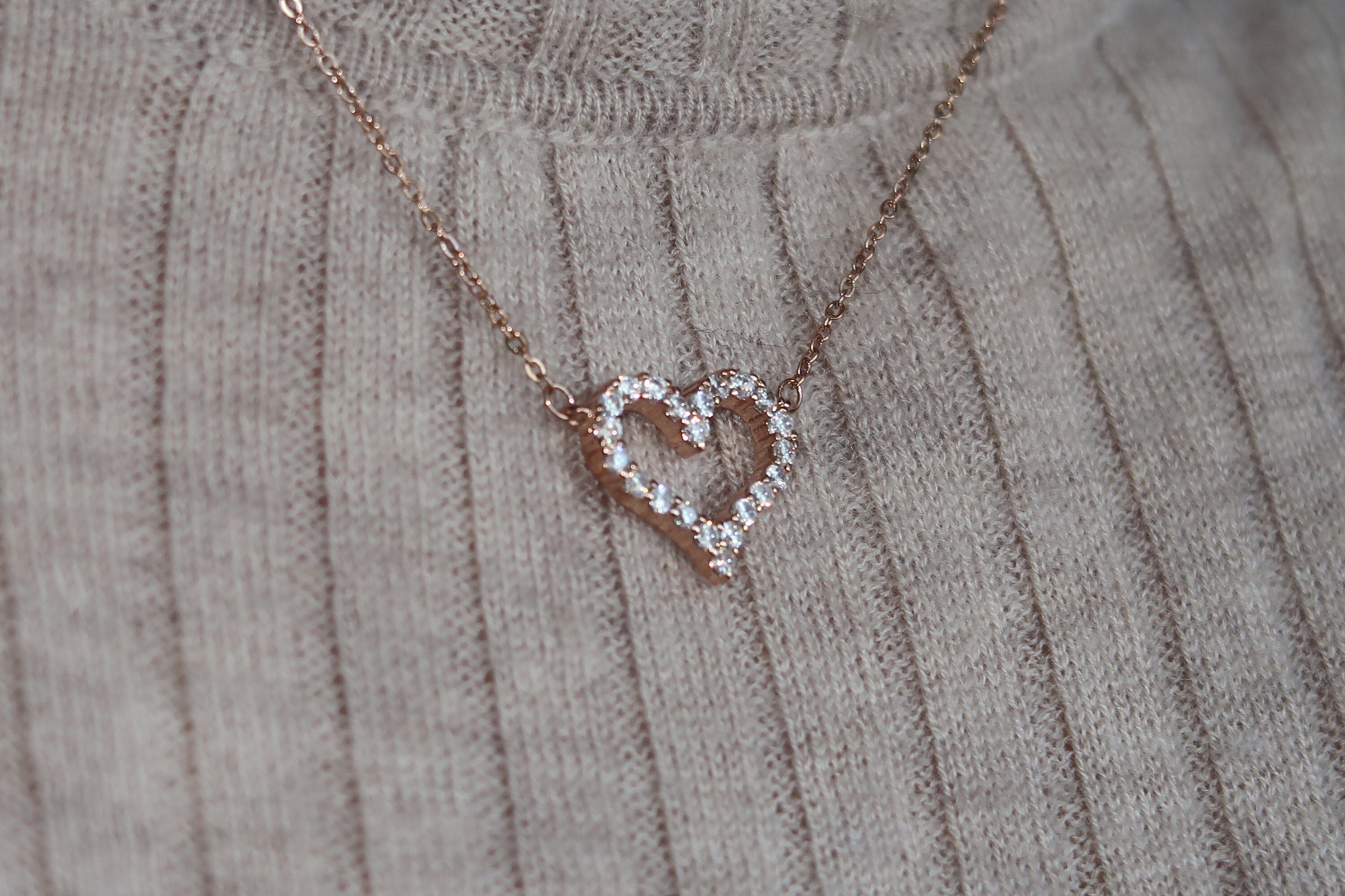 Womens Diamond CZ Open Heart Necklace Silver or Rose Gold | Etsy
