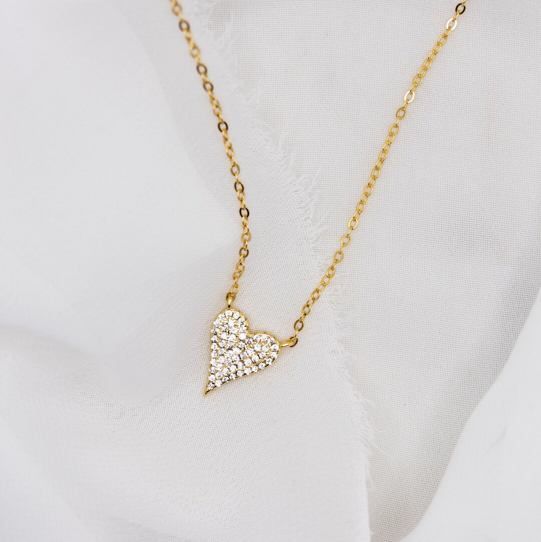Pave Diamond Heart, Small Pave Heart Pendant, 13mm Heart Necklace, CZ ...