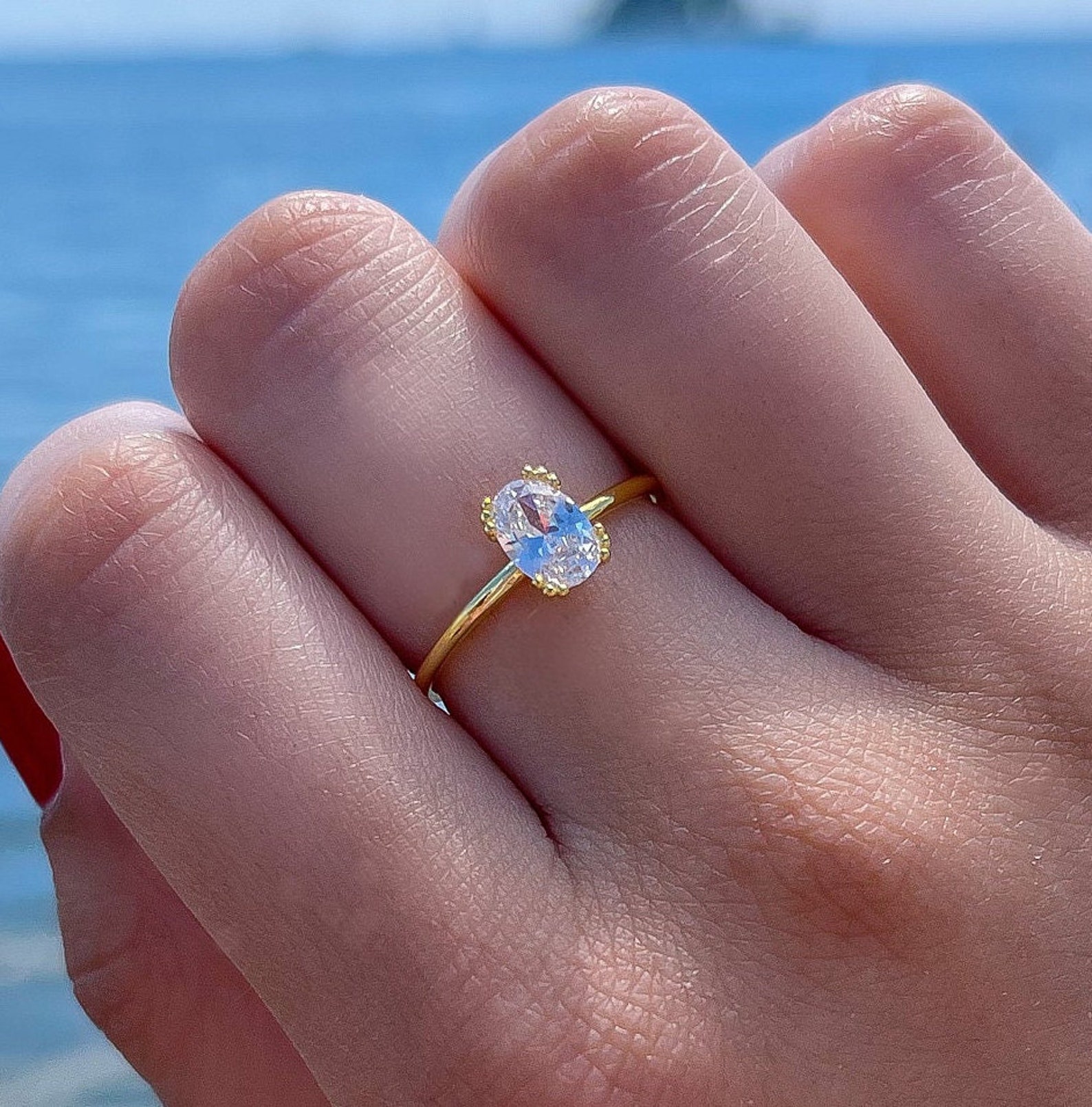 Squoval Diamond CZ Ring Dainty Cubic Zirconia Ring Oval - Etsy