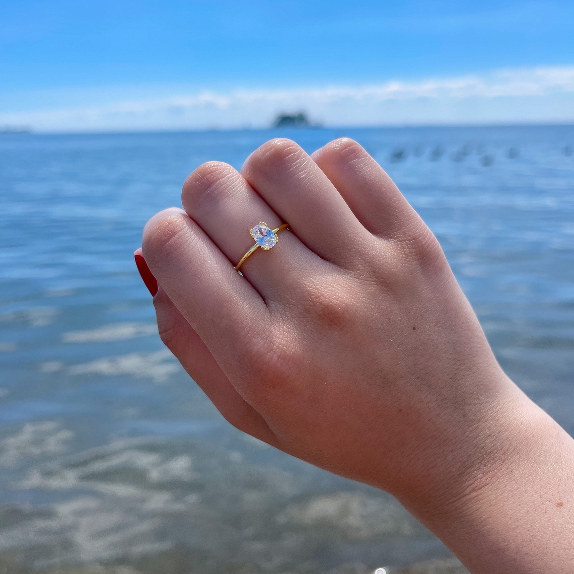 Squoval Diamond CZ Ring Dainty Cubic Zirconia Ring Oval - Etsy