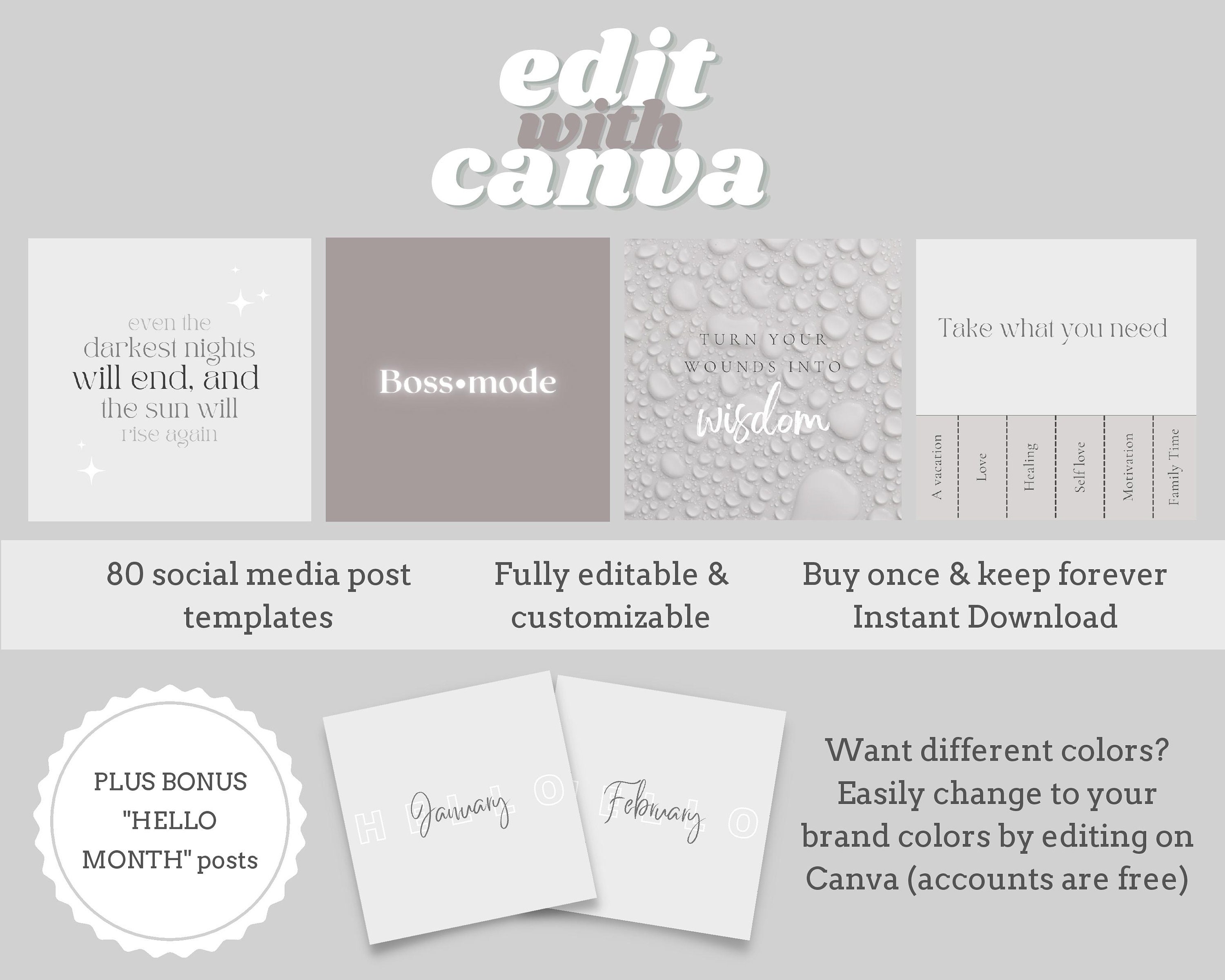 80 Motivational Quotes With BONUS Month Posts Templates for Canva ...