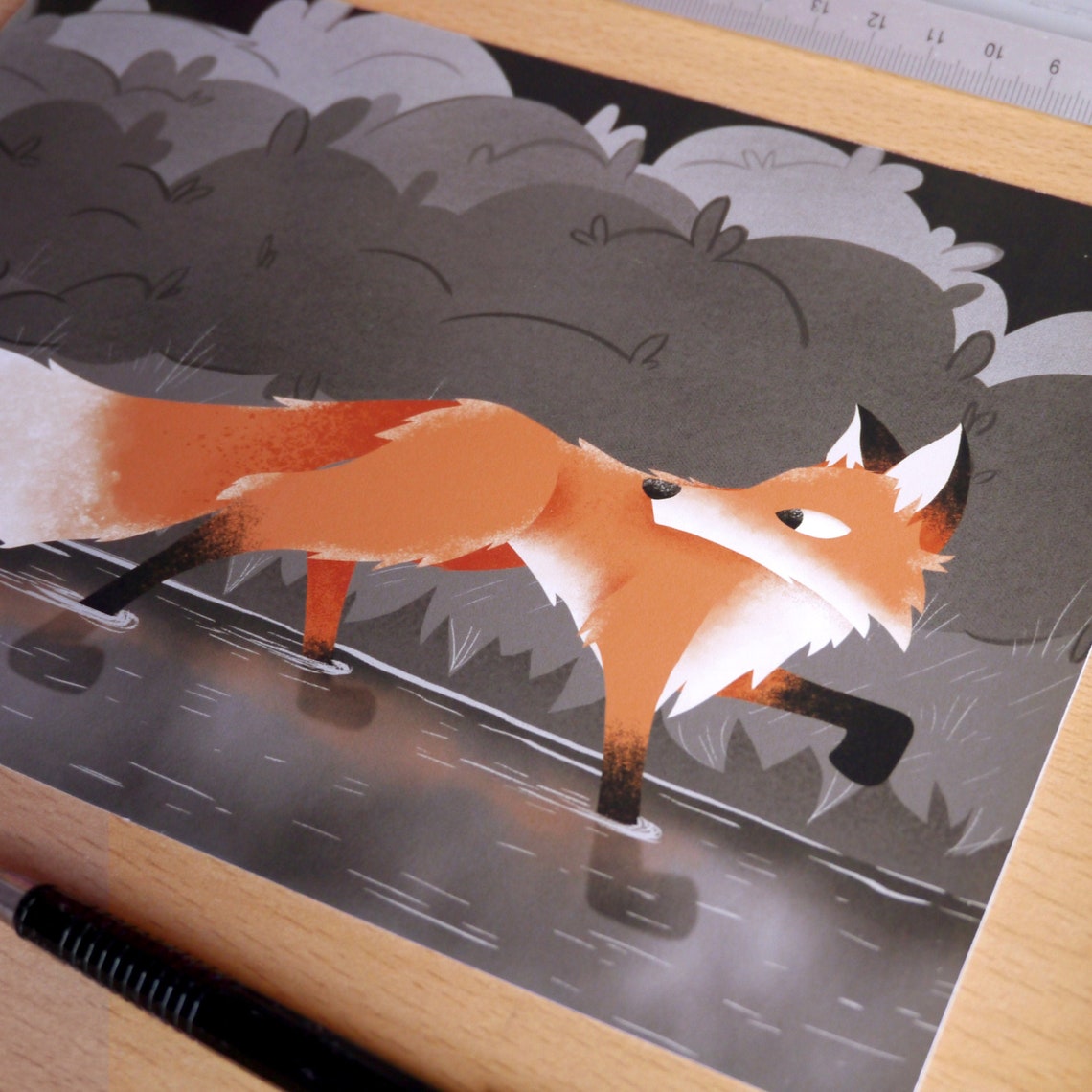 Fox in River Outfoxed Print Original Digital Illustration Children's ...