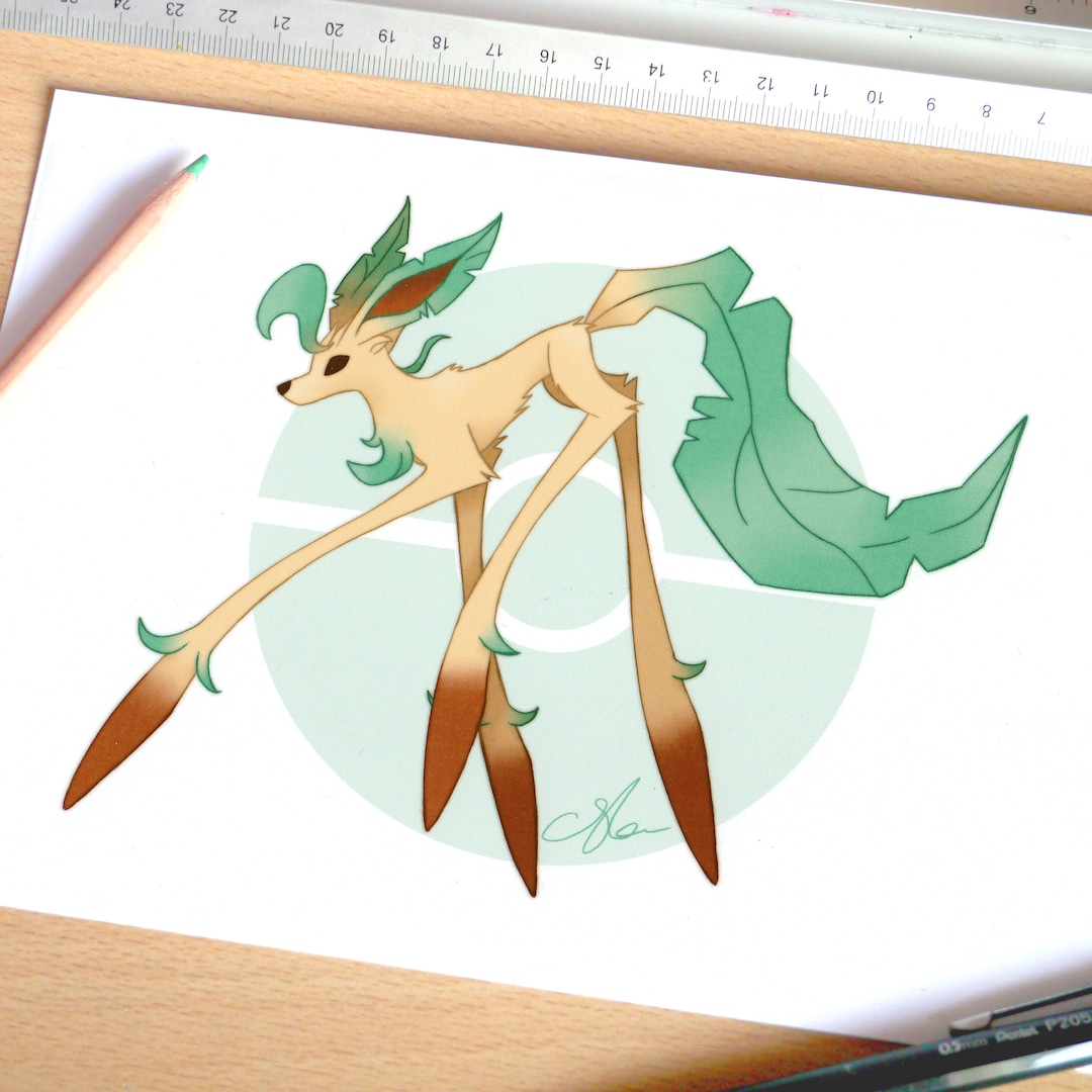 Leafeon Eevee Pokémon Eeveelution Illustration Art Print Anime Video ...
