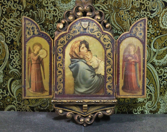 Wooden Triptych, Antique Virgin and Child Triptych, Work of Murillo ...