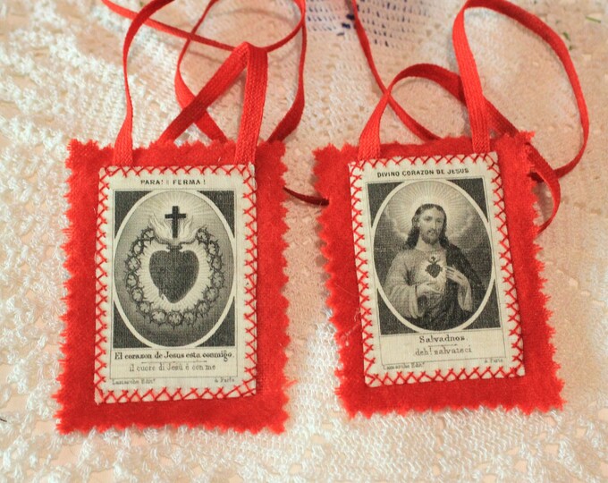 Antique Scapular, Heart of Jesus Scapular, Hand Sewn, Spanish Scapular ...