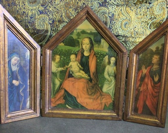 Antique Wooden Triptych Virgin With Child Golden Triptych - Etsy