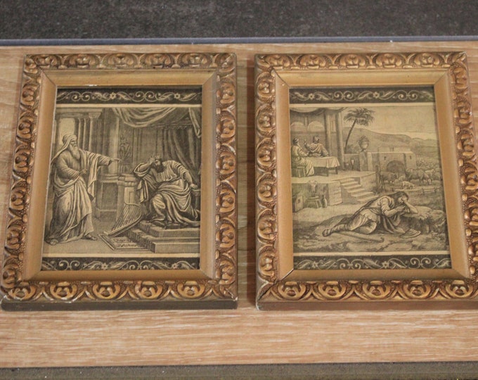 Pair Lithographs Catechism, the Commandments, Religious Scenes ...