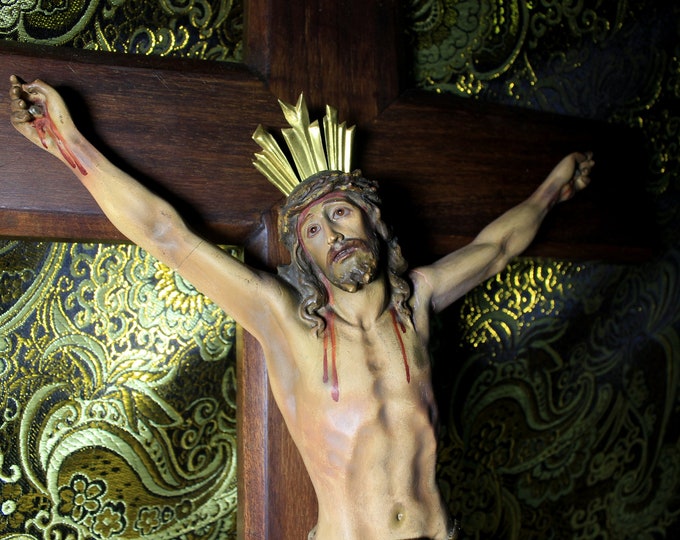 Plaster Crucifix 60 Cm, Old Wooden Cross, Wall Crucifix, Olot Crucifix ...