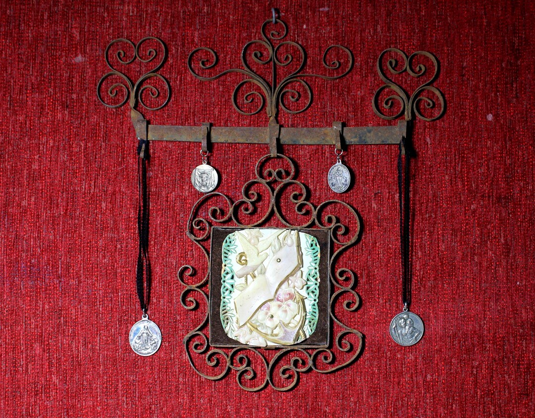 Antique Baptism Icon, Altar With Print, Metal Altar, Hanging Reliquary ...