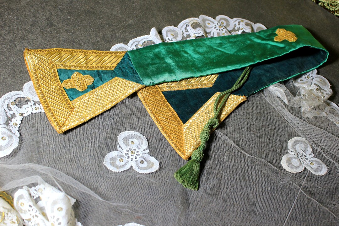 Antique Priest Stole, Mass Stole, Green Silk Stole, Christian Church ...