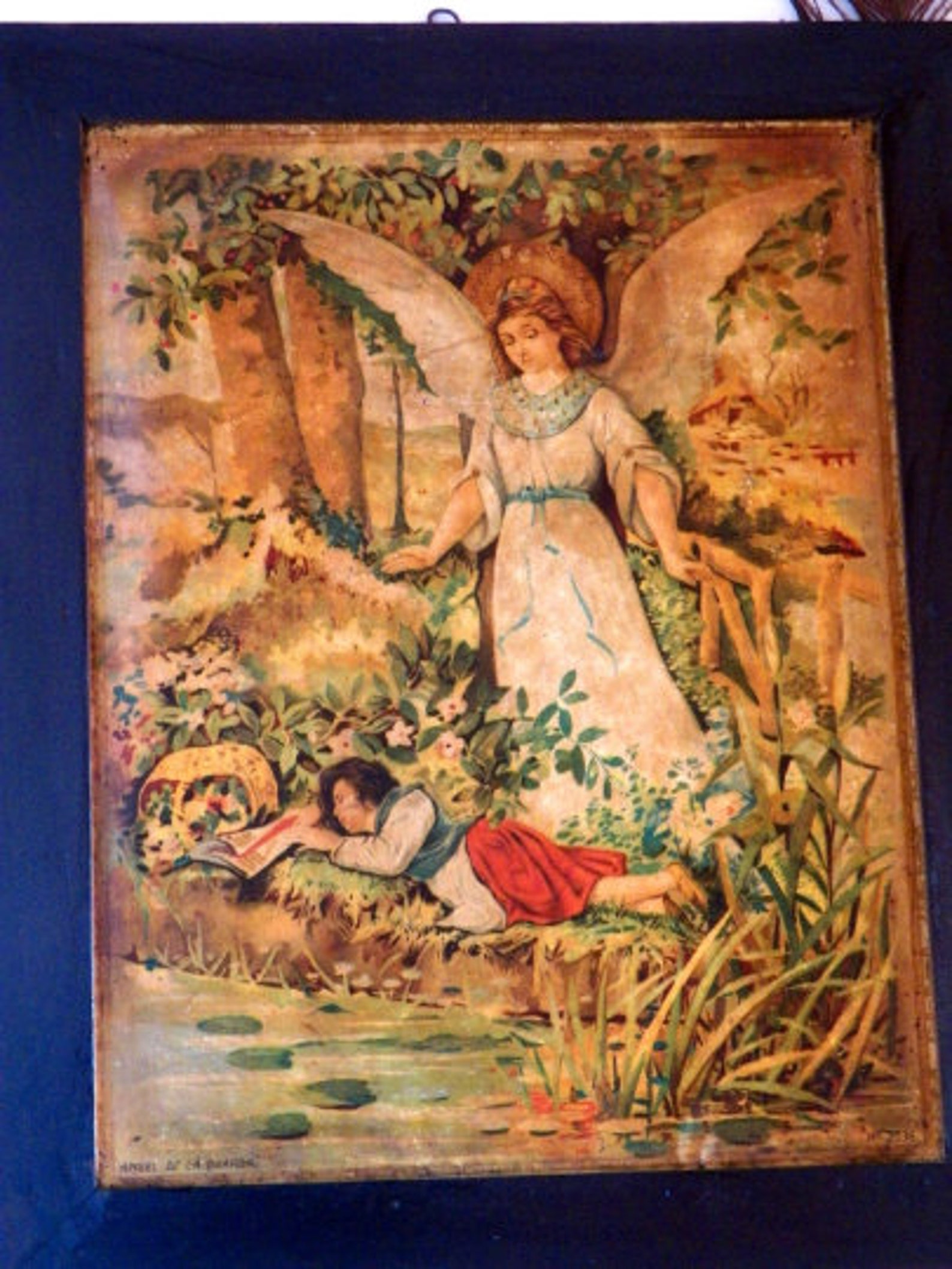 Antique Religious Lithography 19th Guardian Angel Art | Etsy