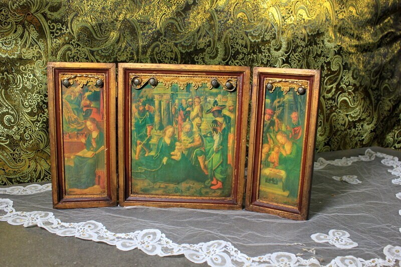 Antique Wooden Triptych Madonna With Child Golden Triptych - Etsy