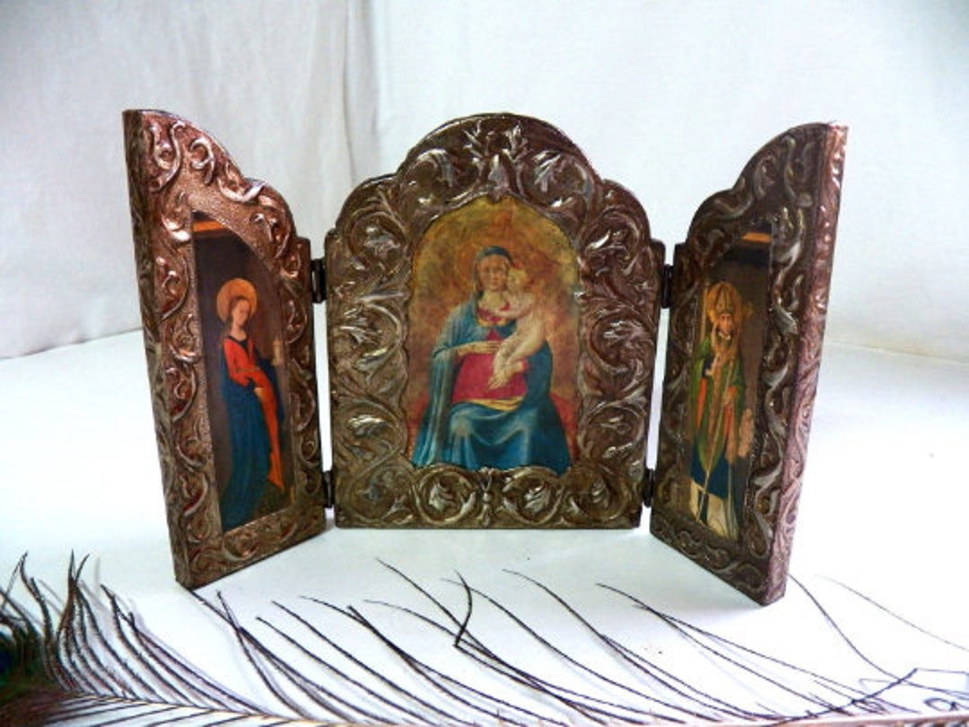 Virgin With Child Triptych, Antique Virgin Mary Triptych, Gothic Style ...