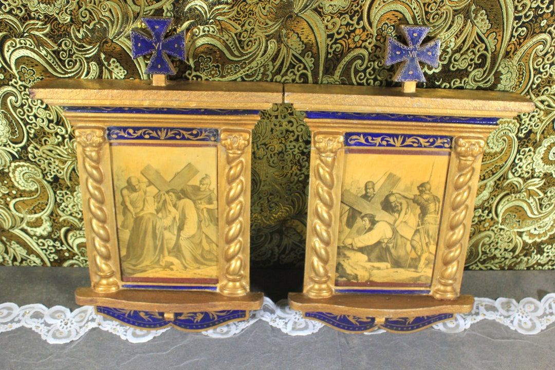 Antique Pair of Religious Icons, via Crucis Couple, Wooden Icons, Icons ...