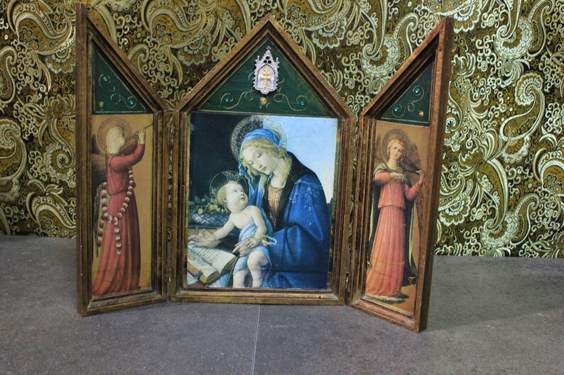 Antique Wooden Triptych Virgin With Child Golden Triptych - Etsy