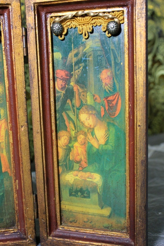 Antique Wooden Triptych Madonna With Child Golden Triptych - Etsy