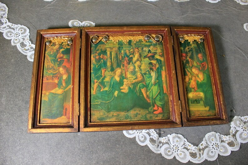 Antique Wooden Triptych Madonna With Child Golden Triptych - Etsy