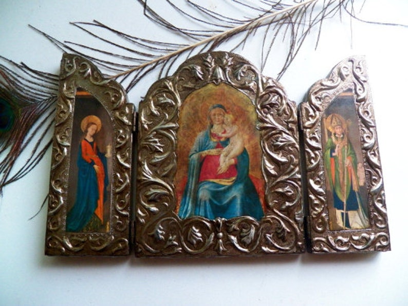 Virgin With Child Triptych Antique Virgin Mary Triptych | Etsy