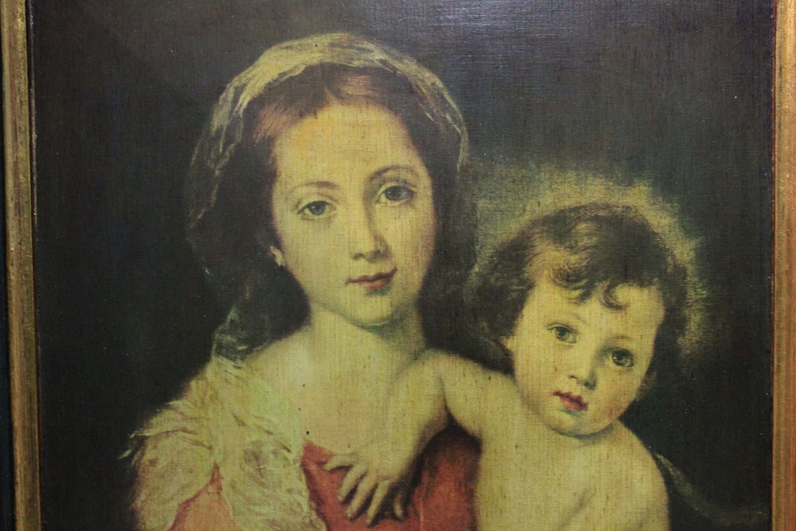 Wooden Triptych, Antique Virgin and Child Triptych, Work of Murillo ...