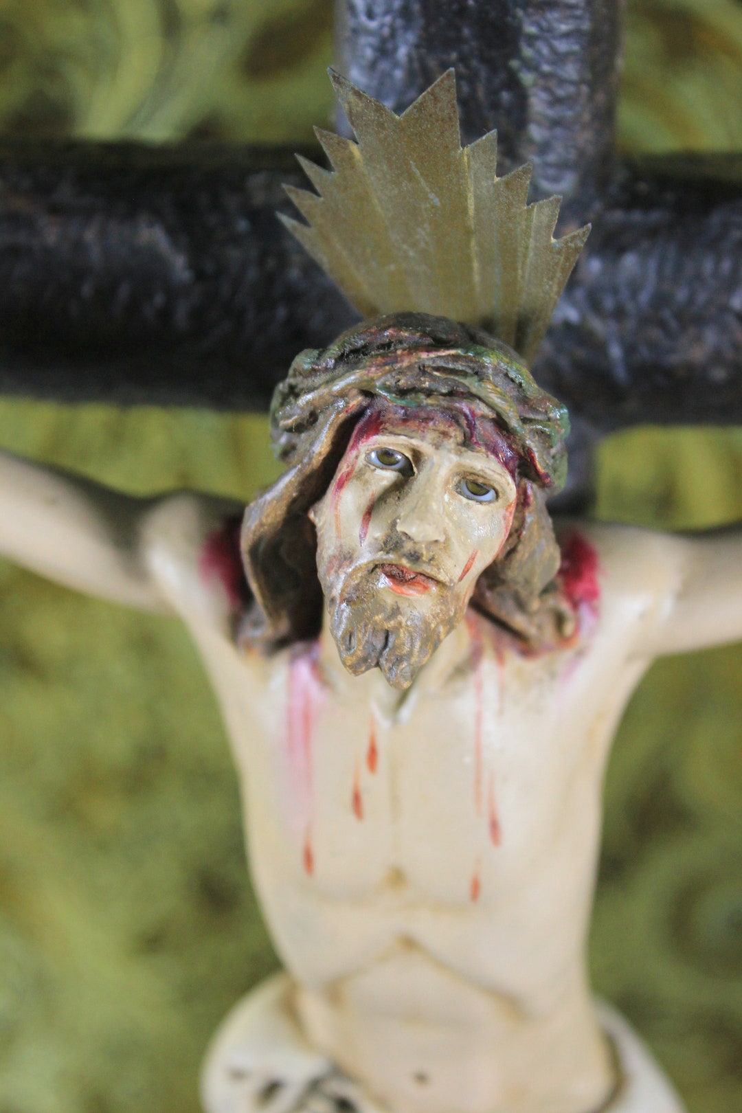 Antique Crucifix, Christ With Glass Eyes, Cross With Base, Desktop ...