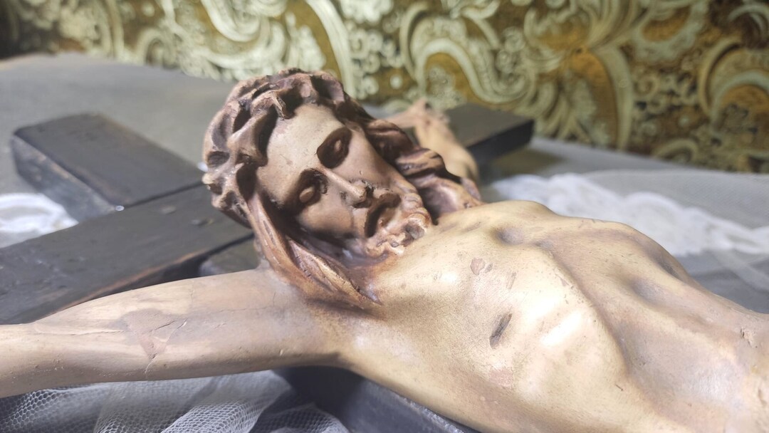 Large Plaster Crucifix, Old Wooden Cross, Wall Hanging Crucifix, White ...