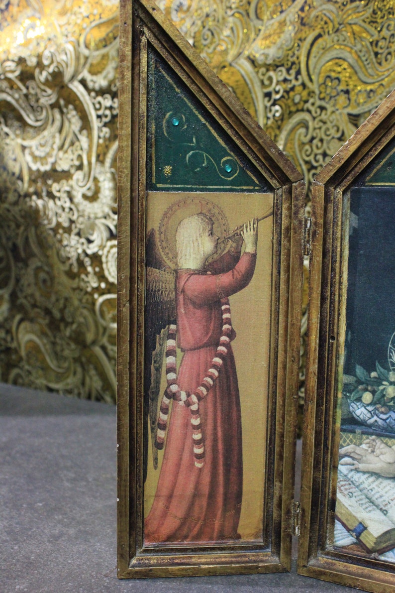 Antique Wooden Triptych Virgin With Child Golden Triptych - Etsy