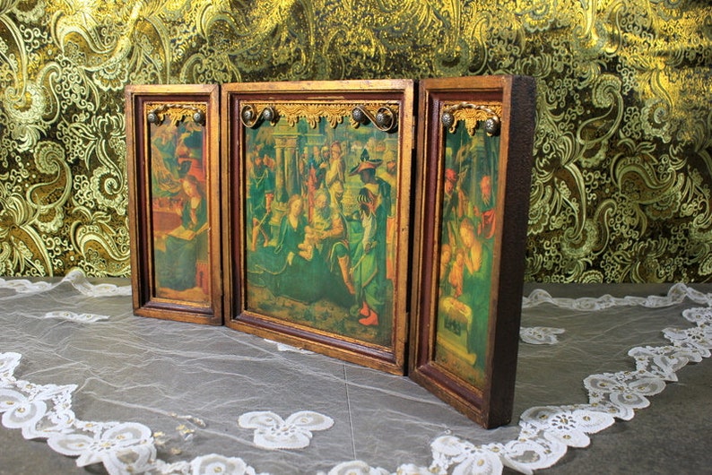 Antique Wooden Triptych Madonna With Child Golden Triptych - Etsy