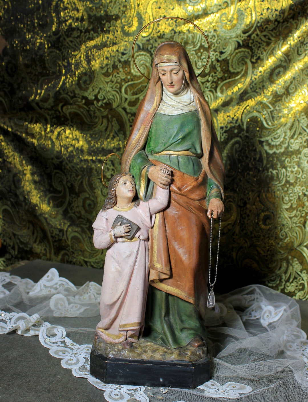 Sculpture of Saint Anne With the Virgin, Ancient Saint Sculpture ...