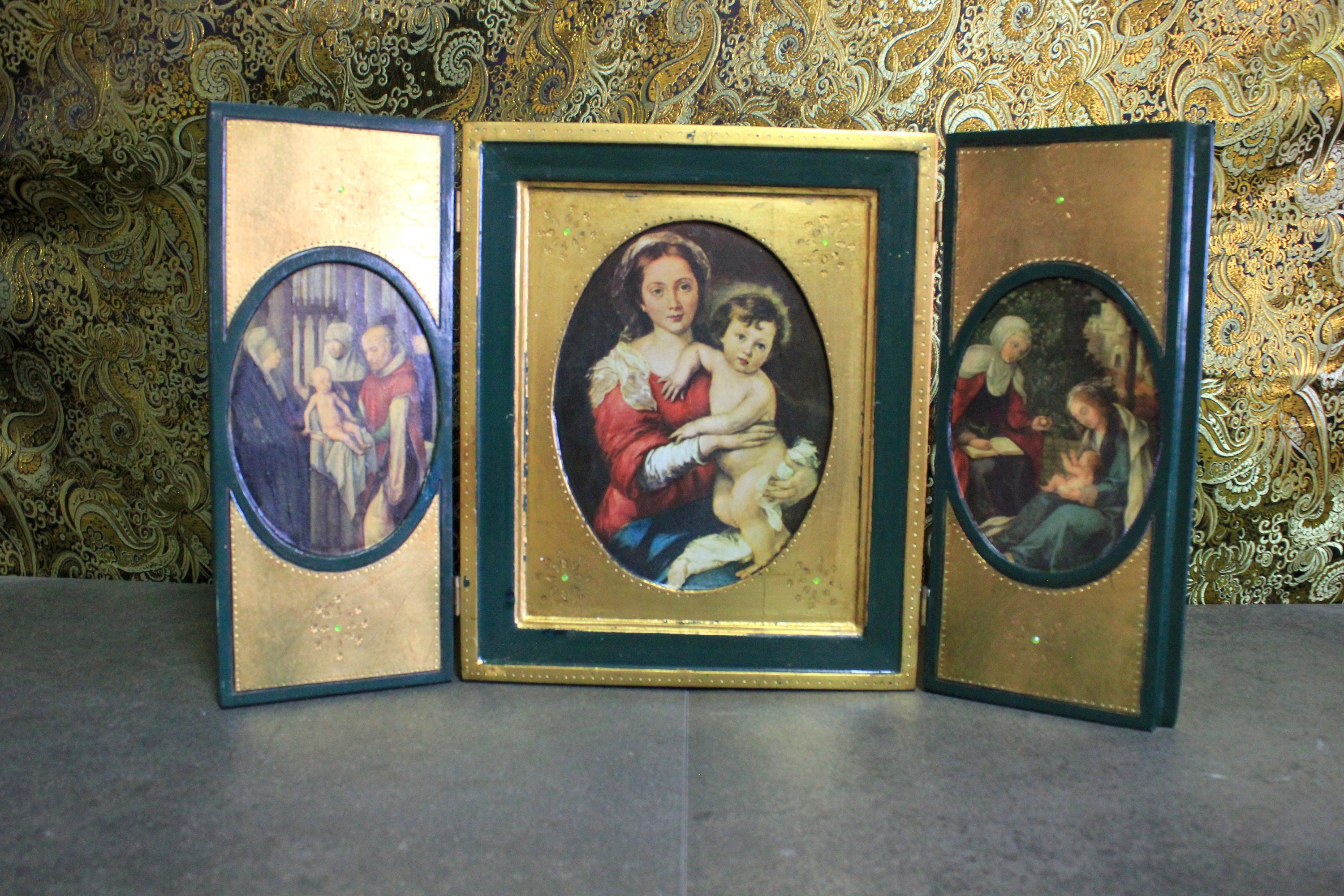 Wooden Triptych Antique Virgin and Child Triptych Work of - Etsy