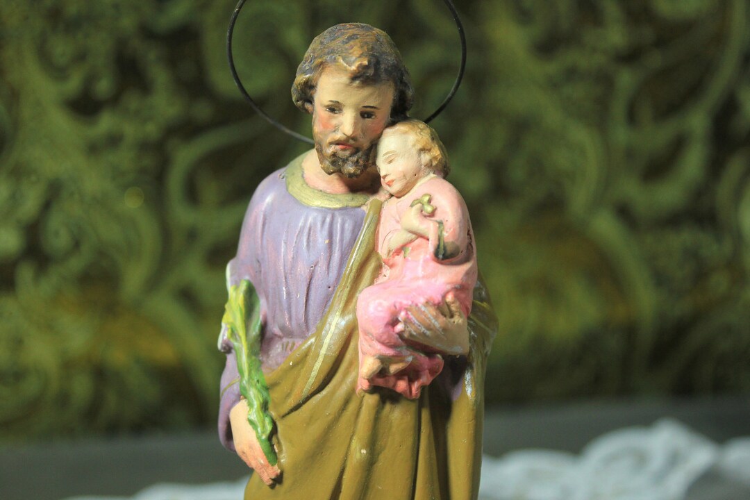 Antique Saint Joseph With Baby Jesus, Sculpture Saint Joseph, Statue ...
