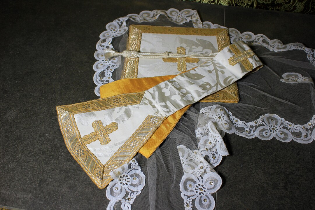 Antique Priest Stole, Mass Stole, White Silk Stole, Christian Church ...